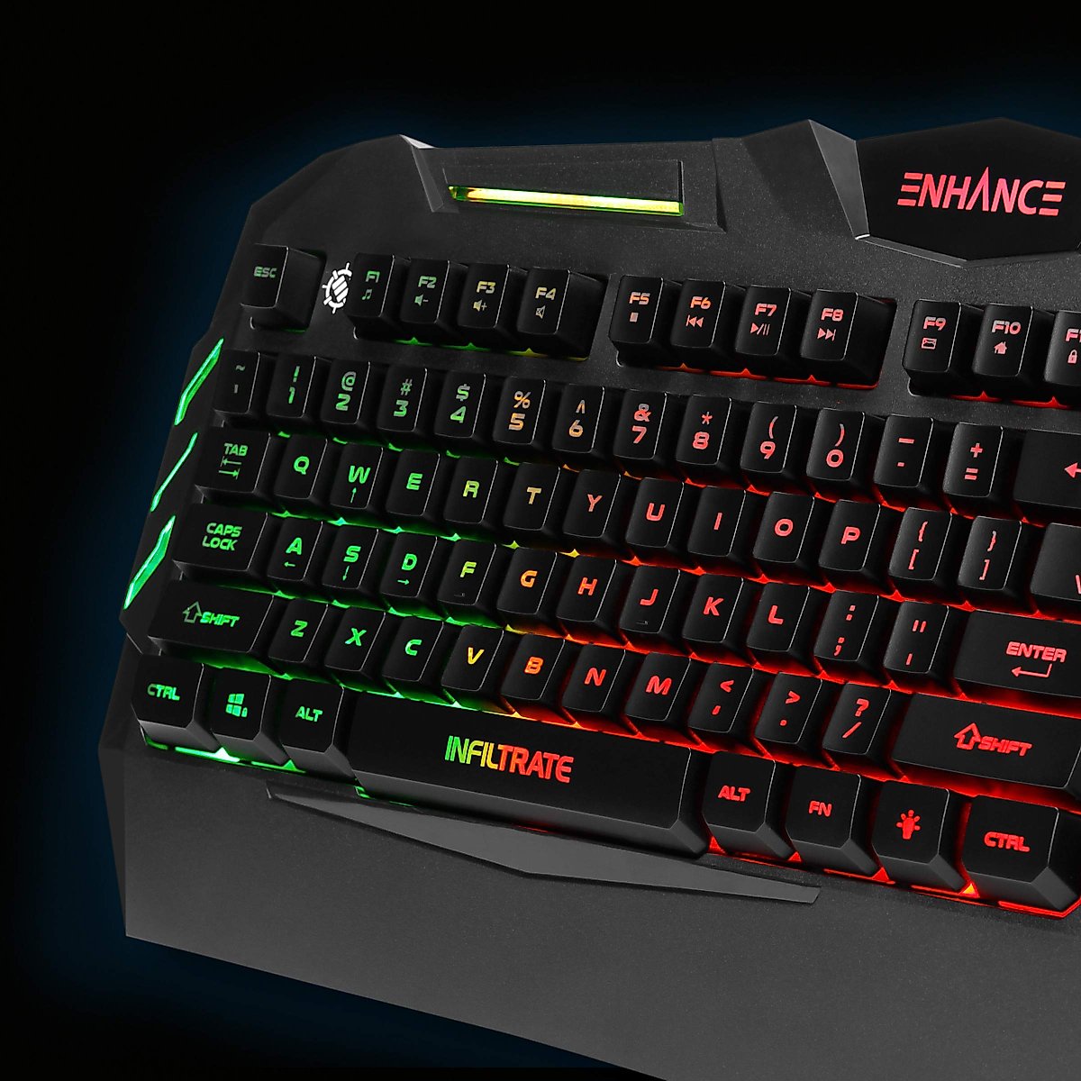 ENHANCE Infiltrate KL1 LED Gaming Keyboard - Multi Color Backlit Keyboard with 2 Lighting Modes, Spill Resistant Design, USB Braided Cable - 19 Key Rollover, Anti-Ghosting, & Multimedia Keys