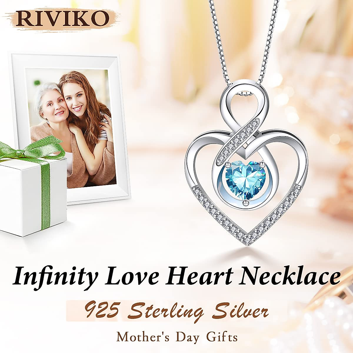 RIVIKO Infinity Heart Symbol Necklace for Women 925 Sterling Silver Dainty Forever Love Heart Pendant Valentine's Day Anniversary Birthday Christmas Jewelry Gifts for Women Mom