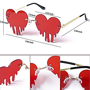 2 Pairs Drippy Heart Shaped Sunglasses Rave Festival Glasses Melting Heart Drip Sunglasses for Women and Men