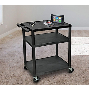 Luxor Black Mobile Plastic 3 Shelf AV Presentation Cart