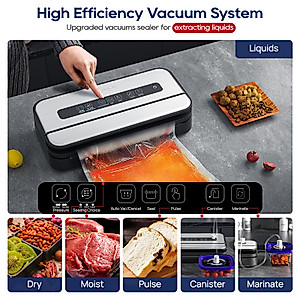 Liquid Vacuum Sealer Machine, 90Kpa Vacuum Sealer for Liquid/Dry/Moist food, Double Heat Seal, Easy-Lock Handle, Built-in Cutter and Bag Storage & Removable Drip Tray | 2 Bag Rolls