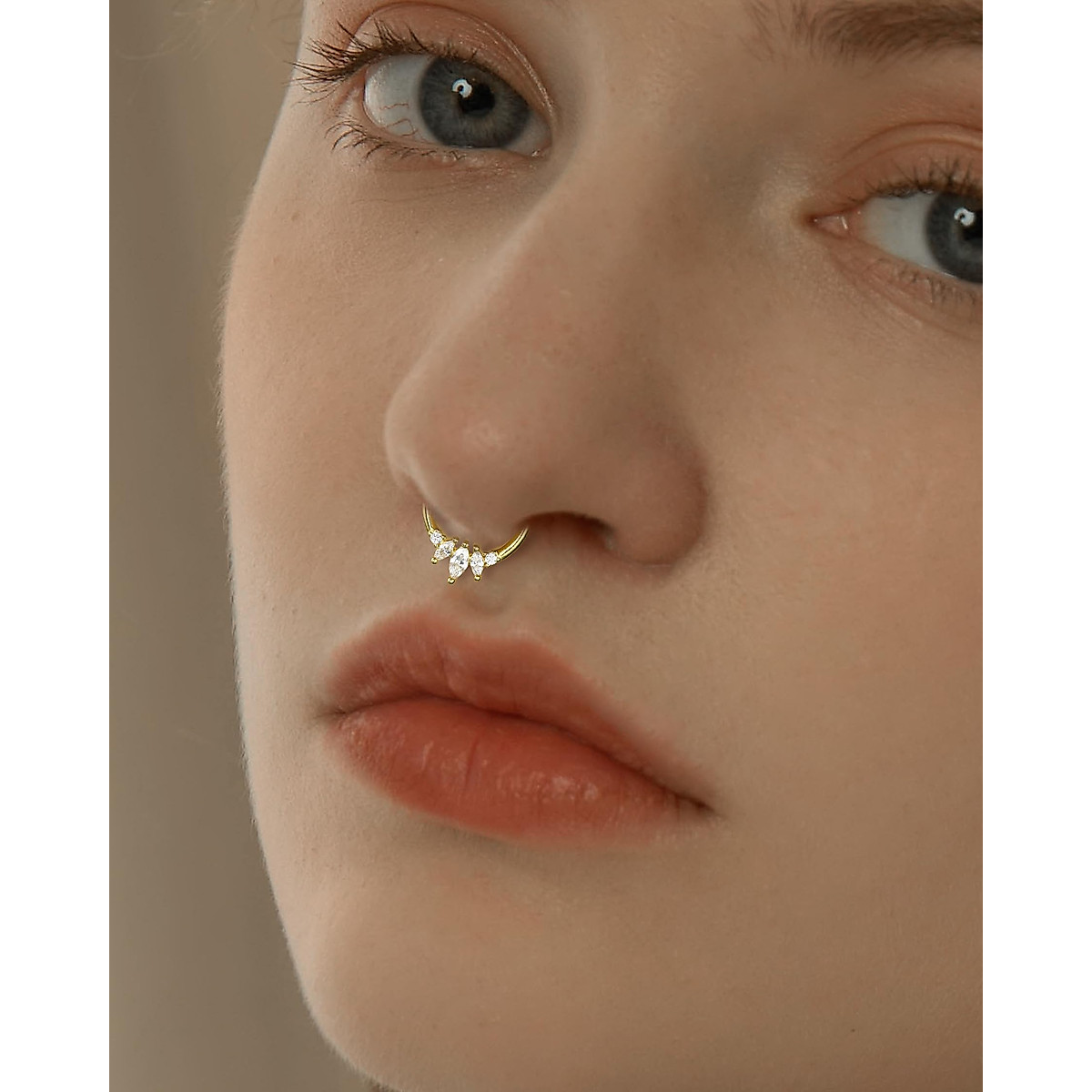COCHARM 14K Gold Septum Rings 14K Yellow Gold Septum Piercing Jewelry 16g Septum Clicker 14kt Real Gold Daith Earrings Solid Gold Daith Piercing 8mm 14K Gold Daith Jewelry for Women Men