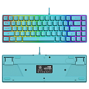 Snpurdiri 60% Membrane Gaming Keyboard,RGB Compact Wired Small Keyboard, Strong Mechanical Feel for PC/Mac Gamer, Typist, Travel, Easy to Carry on Business Trip(68 Keys,Blue)