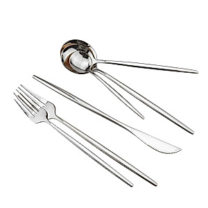 Gugrida 36-Piece Silverware Set – 304 Stainless Steel Silver Utensil Forks Spoons Knives Set, Mirror Polished Cutlery Flatware Set Tableware Sets for 6- Curved Design Dishwasher Safe (Silver)