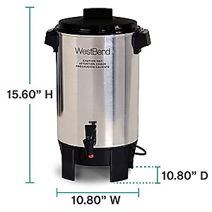 West Bend 58030 Coffee Urn Highly-Polished Aluminum Features Automatic Temperature Control with Fast Brewing and Easy Clean Up, 30-Cup, Silver