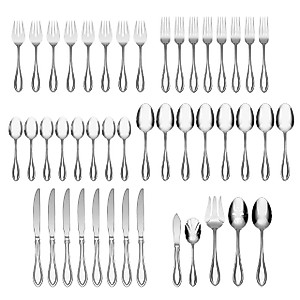 Oneida American Harmony 45 Piece Everyday Flatware, Service for 8, 18/0 Stainless Steel, Silverware Set, Dishwasher Safe, Silver