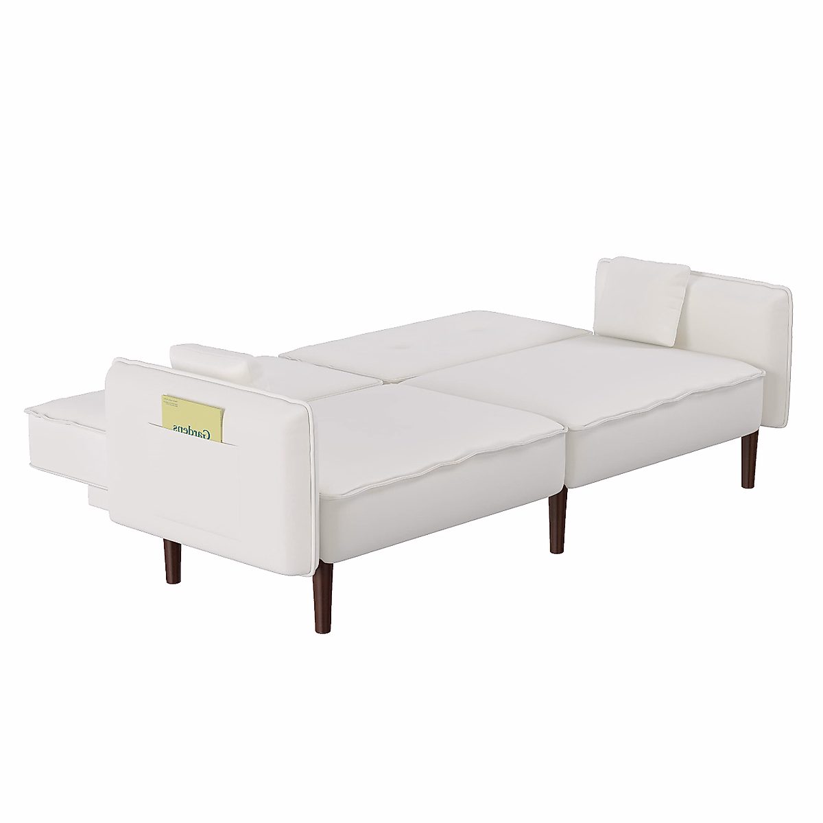 Sofa Bed, HABITTRIO 75" Modern White Fabric Upholstered 3-Seater Sleeper Couch with Adjustable Splict-Back Design, 2 Side Pockets, 2 Toss Pillows, Fit for Small Living Room, Apartment