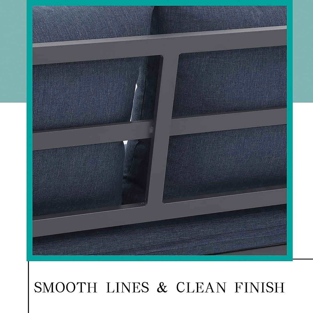 Soleil Jardin 4-Piece Aluminum Outdoor Patio Furniture, Patio Conversation Sofa Set with Removable Cushions, Tempered Glass Top Coffee Table, Dark Grey Finish & Denim Blue Cushion