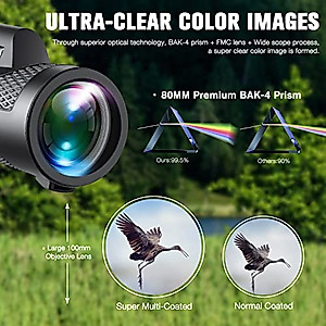 80x100 Monocular Telescope, Night Vision Monocular Telescope for Smartphone with Tripod, High Power Monocular for Adults,HD Monocular for Hiking Hunting Stargazing Bird Watching Travel Camping