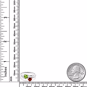 Gem Stone King 925 Sterling Silver Green Peridot Red Garnet and White Lab Grown Diamond Women Ring (1.13 Cttw Heart Shape, Available in size 5, 6, 7, 8, 9)