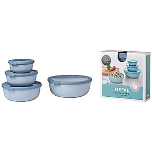 Mepal Cirqula Set of 4 Multi Food Storage and Serving Bowls with Lids, Food Prep Containers, Shallow, Nordic Blue, 1 each (350ml|12oz), (750ml|25oz), (1250ml|42oz), (2250ml|76 oz), 1 Set