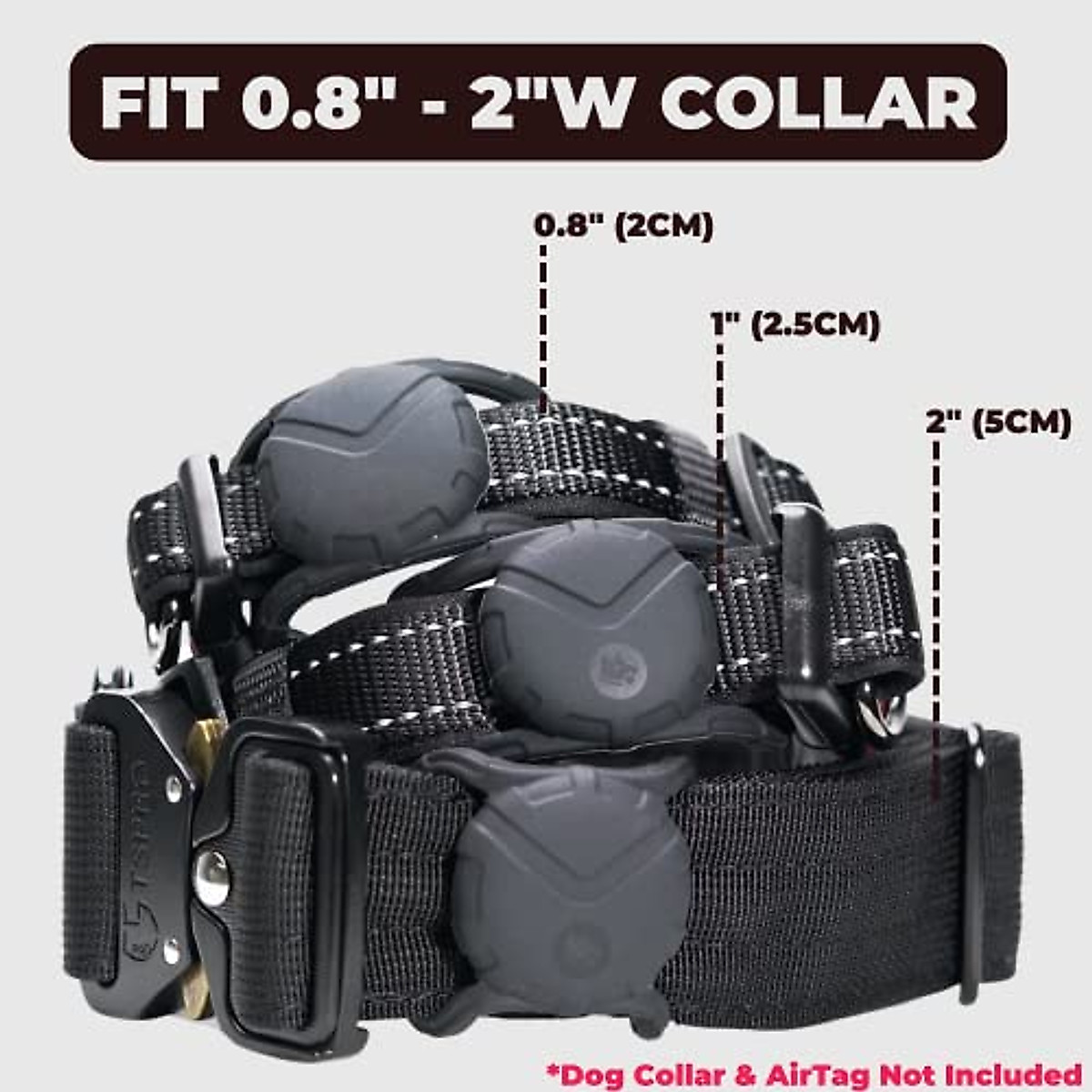 FOSSA Airtag Dog Collar Holder, Large Dog Airtag Holder, Waterproof Dog Collar Airtag Holder, Cat Air Tag Tracker Case