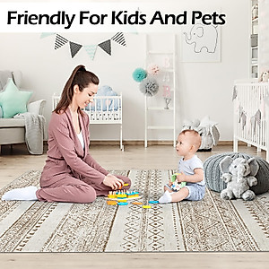 8x10 Area Rugs Living Room Rugs: Large Machine Washable Rug with Non-Slip Backing Non Shedding Stain Resistant, Soft Geometric Moroccan Carpet for Dining Room Nursery Home Office - Brown