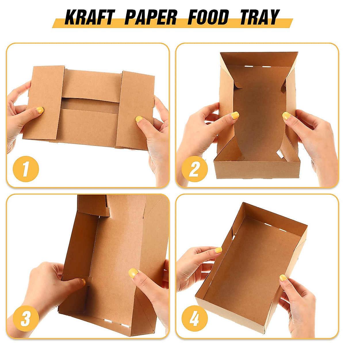 Potchen 200 Pcs Kraft Food Trays 4 Corner Pop up Food Tray Disposable Foldable Cardboard Trays Movie Night Snack Trays Party Container Box for Holding Food Drink at Stadiums or Theaters