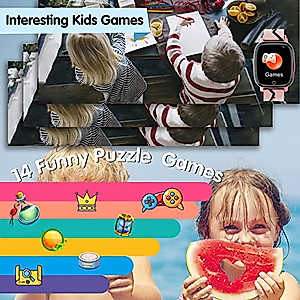 Kids Smart Watch Girls Boys - Smart Watch for Kids Watches for Ages 4-12 Years with 14 Puzzle Games Music Video Alarm Calculator Flashlight Children Learning Toys Birthday Gifts Toddler Watch (Pink)