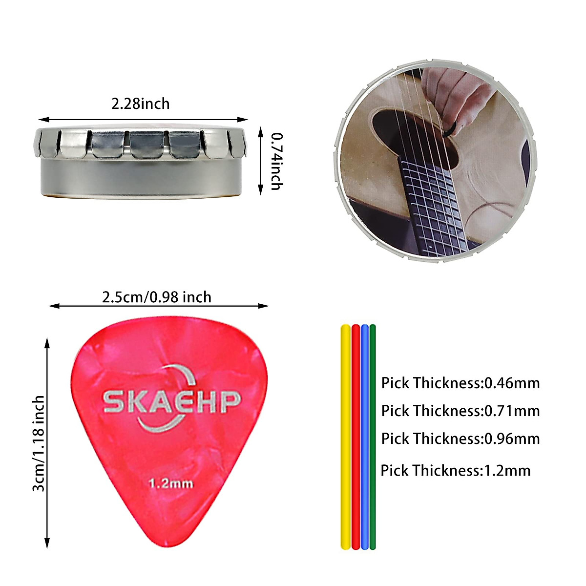 SKAEHP Celluloid Guitar Picks 20 Pack With Guitar Pick Box, 4 Thickness, Thin, Medium, Heavy & Extra Heavy, apply to Acoustic Guitar Electric Guitar Bass and Ukulele Guitar Picks（Christmas gift）