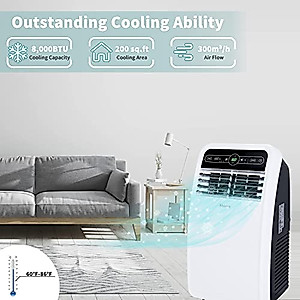 Shinco 8,000 BTU Portable Air Conditioner, Portable AC Unit with Built-in Cool, Dehumidifier & Fan Modes for Room up to 200 sq.ft, Room Air Conditioner with Remote Control, 24 Hour Timer, Installation Kit