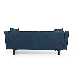Christopher Knight Home Mableton 3 Seater Sofa, Navy Blue + Espresso