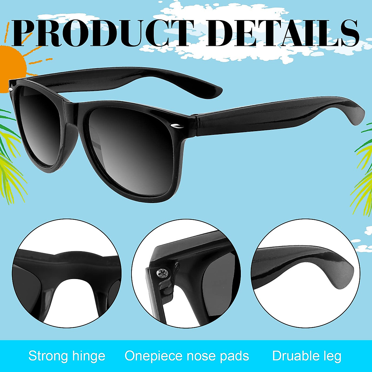 Morcheiong 12 Pack Party Sunglasses in Bulk for Birthday Summer Party Goody Bag Fillers Favors (Black)