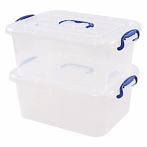 Asking 8 L Clear Storage Latch Box with Handle, 2-Pack Plastic Storage Boxes
