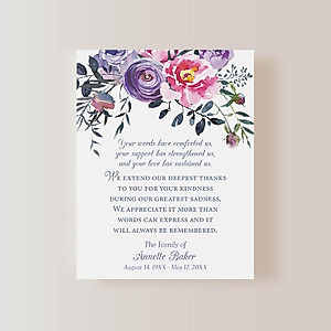 Hello Love Goods Pink and Purple Floral Funeral Thank You Cards, Sympathy Acknowledgement Cards, 4.25x5.5 Flat Bereavement Notecards with Envelopes