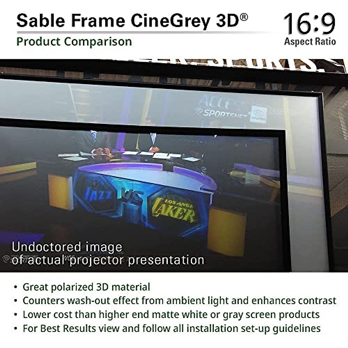 Elite Screens Sable Frame CineGrey 3D, 120-inch Diagonal 16:9, 8K 4K Ultra HD Ready Ceiling and Ambient Light Rejecting Fixed Frame Projector Screen, CineGrey 3D Projection Material, ER120DHD3
