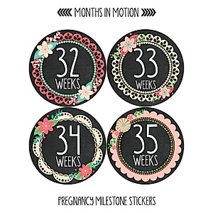 Months In Motion Pregnancy Weekly Belly Growth Stickers - Week to Week Pregnant Expecting Photo Prop - Maternity Keepsake - Baby Bump - Large Set of 36 Weekly Photo Sticker