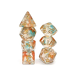 Dice DND Polyhedral Dice RPG Dice for Dungeons and Dragons,Pathfinder,MTG,D&D,Role Playing Game Orange Green Transparent Dice with Color Changing Glitter