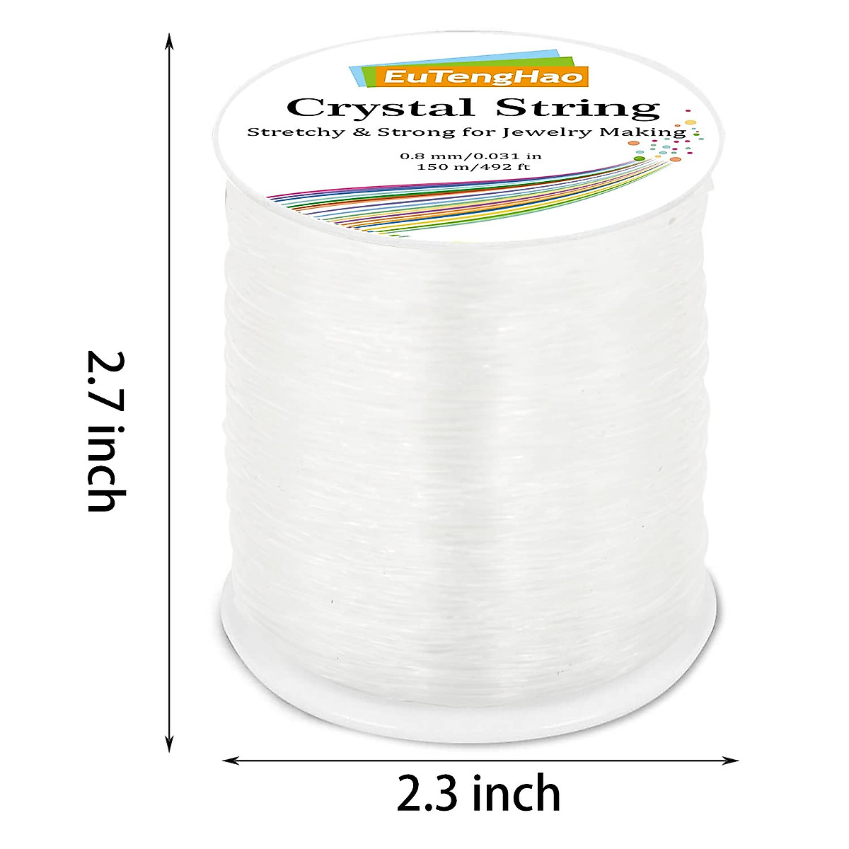 EuTengHao 0.8mm Elastic Bracelet String, Crystal String Cord for Bracelet, 150m Elastic Cord Stretchy Bracelet String Bead Cord Jewelry String for Bracelet, Beading, Jewelry Making(150m/492ft, 0.8mm)