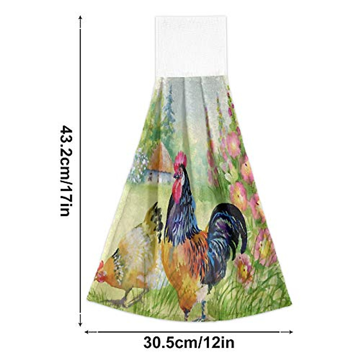 Alaza 2 Pcs Kitchen Towel, Watercolor Farm Bird Rooster Absorbent Towel Hanging Towel Hand Towel