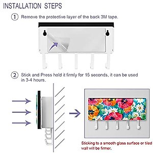 Hand Drawn Retro Colorful Flowers Background Mail Holder Organizer and Key Hooks PU Front, Self Adhesive Key Rack with 5 Hooks Perfect for Entryway, Hallway，Bathroom ，Kitchen