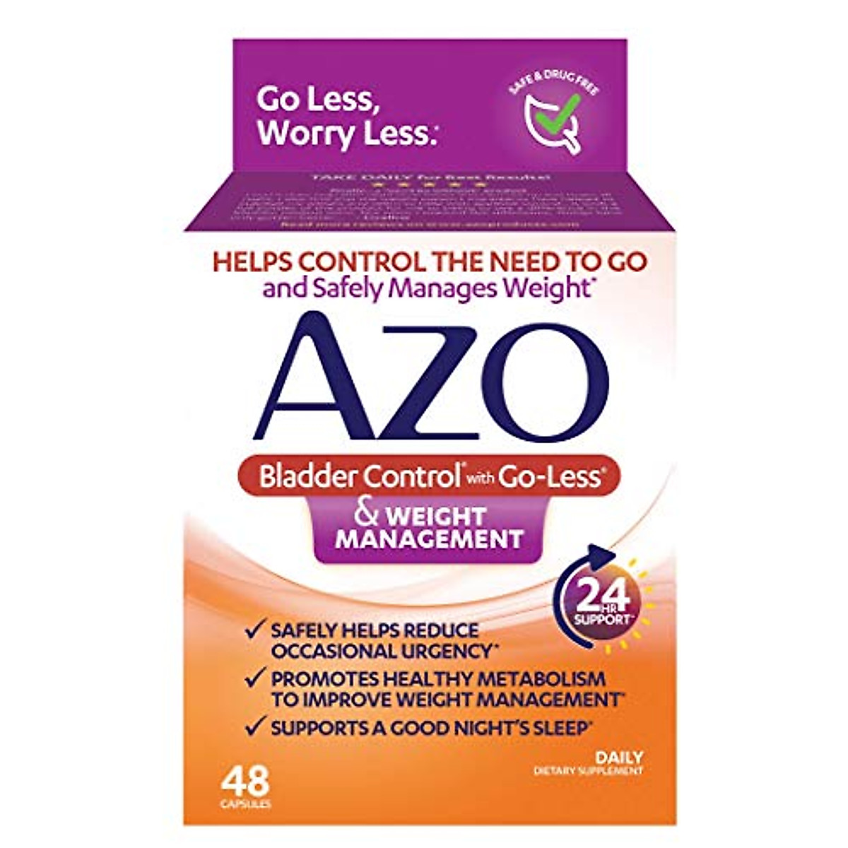 AZO Bladder Control with Go-Less® & Weight Management Dietary Supplement | Helps Reduce Occasional Urgency* | Promotes Healthy Metabolism* | Supports a Good Night’s Sleep* | 48 Capsules