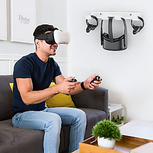 HomeMount VR Wall Mount Storage Stand Hook-for Meta/Oculus Quest 2/Quest/Rift/Rift S/Valve Index/HTC Vive/HP Reverb G2/ PlayStation VR Headsets, Gaming Controller Hanger Space Saving（White）