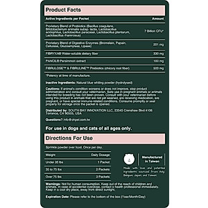 Oh!Pet 5-in-1 Digestive Probiotics Powder for Dogs & Cats - 7 Billion CFUs, Prebiotics, Digestive Enzymes & Dietary Fiber - 30 Packets (Codfish)