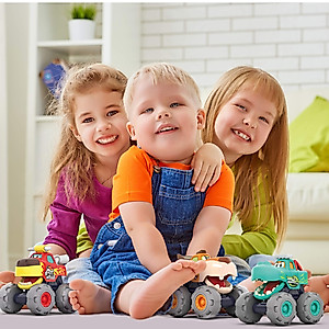 Monster Trucks Gift Set – 3 Trucks with Pull Back, Friction Power and Free Wheel Function – Baby and Toddler Toy Cars with Fun Animal Theme – for 12+ Months / 1 Year
