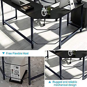 Thaweesuk Shop Black Board & Black Metal Legs L-Shaped Corner Computer Desk Home Office Study Laptop PC Work Table MDF & Iron 66" x 47" x 28" (L x W x H) of Set