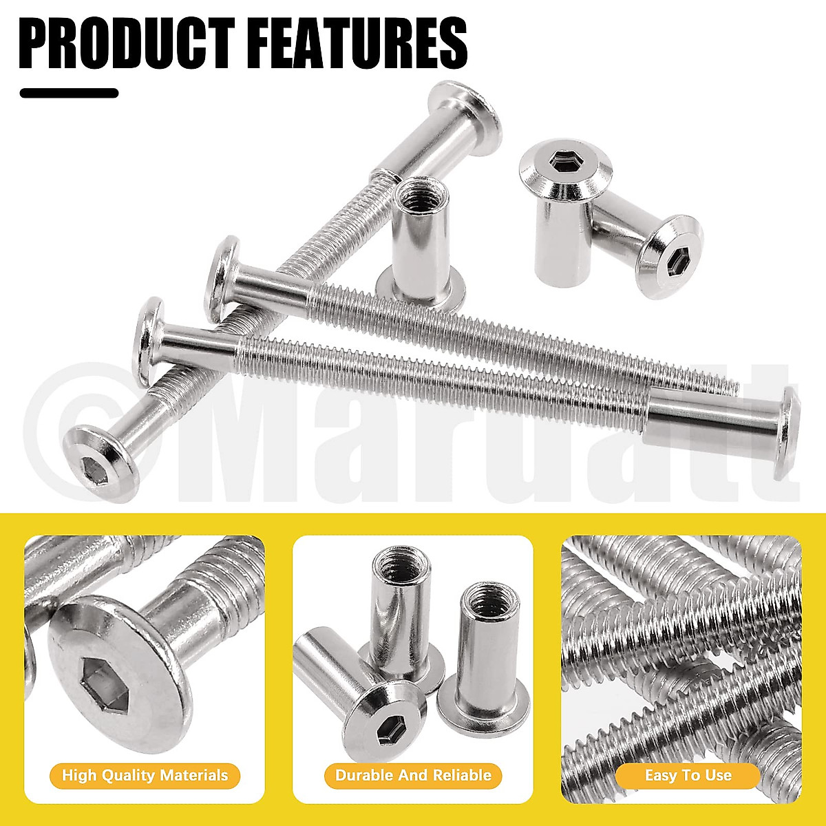 Mardatt 24 Pcs M6x70mm Silver Nickel Plated Hex Drive Socket Cap Bolts Assortment Kit with Hex Key Countersunk Screw Barrel Nuts Binding Screws for Crib Belt Buckle Cabinet Furniture Scrapbook