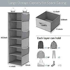 MONINXS Clothes Drawer Organizers Grey & 6-Shelf Hanging Closet Organizer Black
