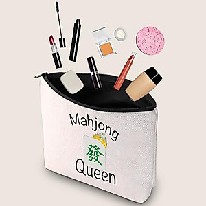 JXGZSO Mahjong Queen Makeup Bag Game Tiles Travel Storage Mahjong Board Game Zipper Purse Gift for Mahjong Lover