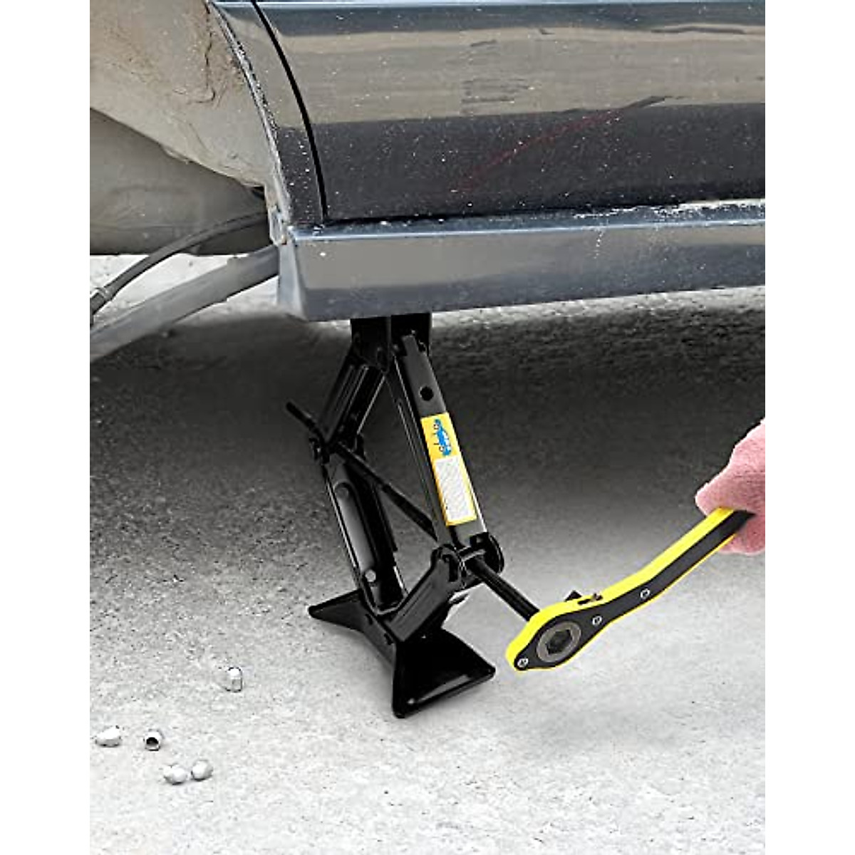 QWORK 4409 lbs Scissor Jack for Car, Steel Scissor Lift Jack Car Kit, Car Tire Jack for Auto/SUV/MPV, with Saving Effort Ratchet, Black