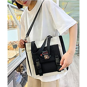 HUIHSVHA 5 PCS Kawaii Backpack Set for Teens Girls, Aesthetic School Laptop Bag Shoulder Bag Canvas Daypack with Bear Pendant