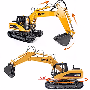fisca Remote Control Excavator RC Construction Vehicles 15 Channel 2.4G Full Function Digger Toys with Metal Shovel Sound and Lights