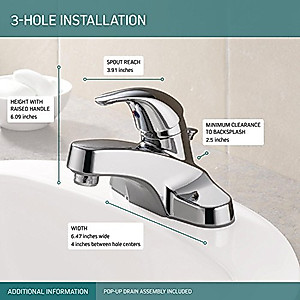 Peerless Centerset Bathroom Faucet Chrome, Bathroom Sink Faucet, Single Handle, Drain Assembly, Chrome P136LF