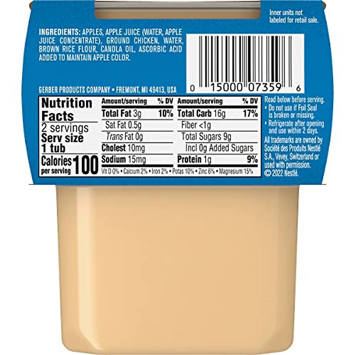 Gerber Mealtime for Baby 2nd Foods PowerBlend Baby Food Tubs, Apple Chicken, Unsweetened with No Added Colors or Flavors, 2 - 4 oz Tubs/Pack (Pack of 10)