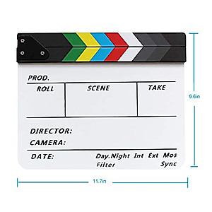 Coolbuy112 Movie Directors Clapboard, Photography Studio Video TV Acrylic Clapper Board Dry Erase Film Slate Cut Action Scene Clapper with a Magnetic Blackboard Eraser and Two Custom Pens