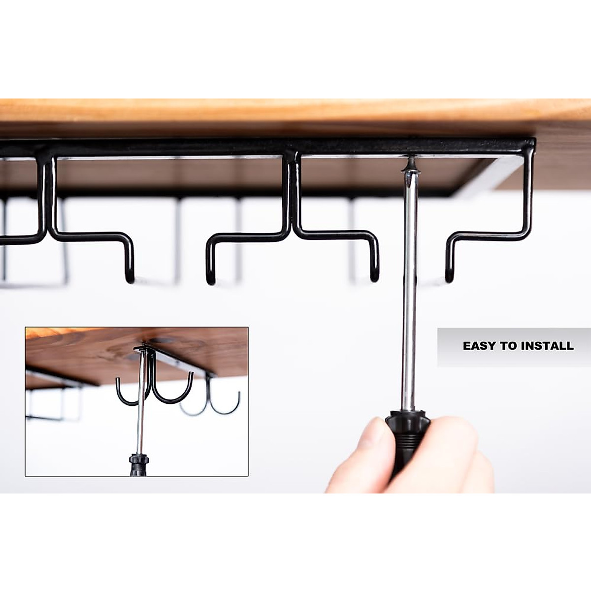 Set of 1 Wine Glass Holder and 1 Drying Mug Hook - Wine Glass Rack for Easy Storage and Organization - Stylish and Sturdy Wine Glass Rack Under Cabinet - Enjoy Your Wine Glass Hooks!