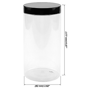 MOUYAT 8 Pack 32oz 1000ml Clear Plastic Storage Jars with Black Lids, 1L Empty Round Plastic Jars, Wide Mouth Food Storage Containers Refillable Jars for Kitchen Storage, Spice, Candy
