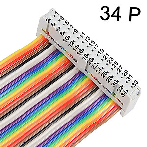 uxcell IDC 34 Pins Wire Flat Multicolored Flexible Rainbow Ribbon Jumper Cable 30cm 2.54mm Pitch,1pcs