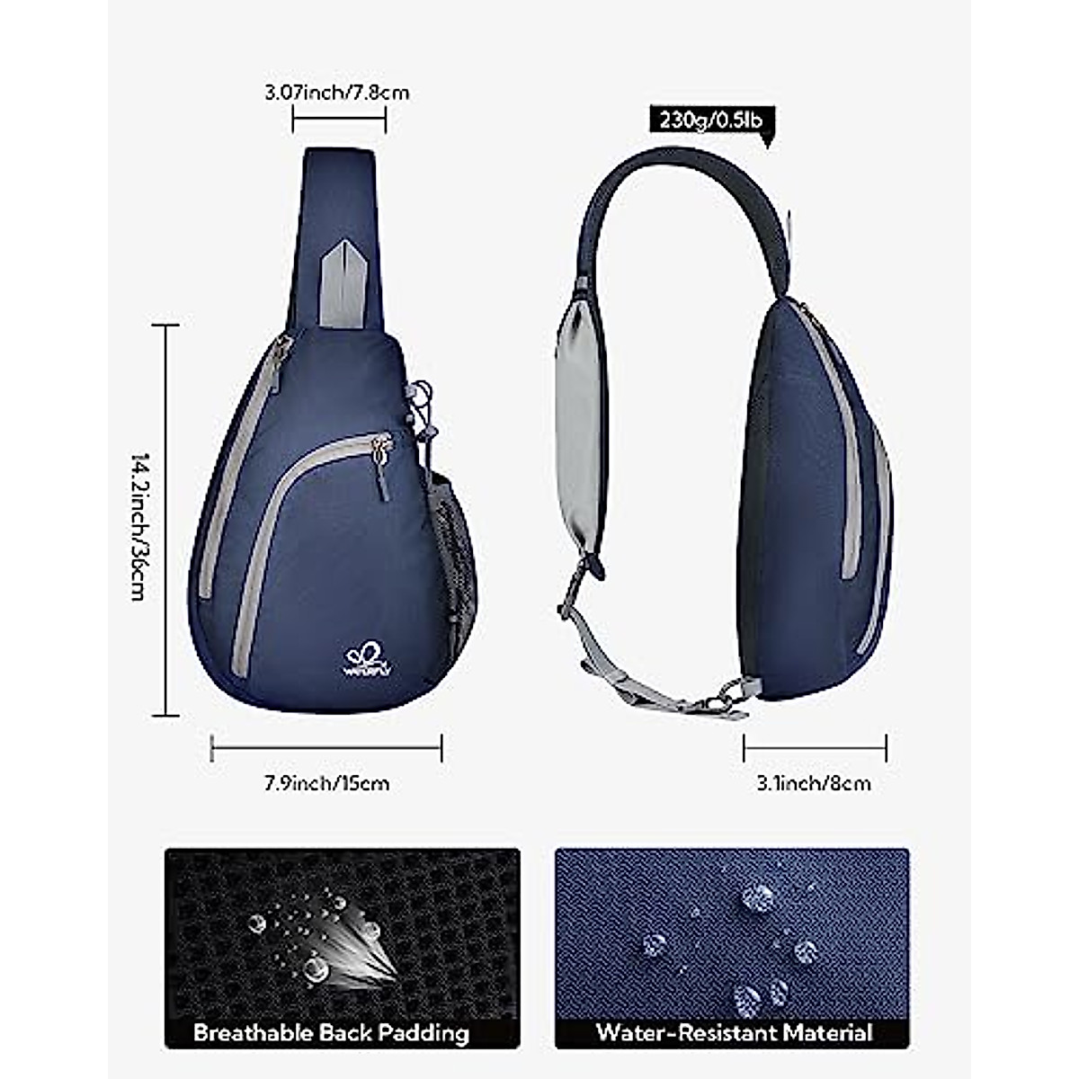 WATERFLY Crossbody Sling Bag Small Water Resistant Backpack Lightweight Shoulder Chest Daypack for Men Women Hiking Travel