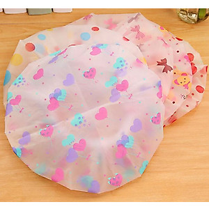 AKOAK 5 Pieces Reusable Waterproof EVA Plastic Lace Elastic Band Flower Printed Hat Environmental Protection Hair Bath Caps Shower Caps